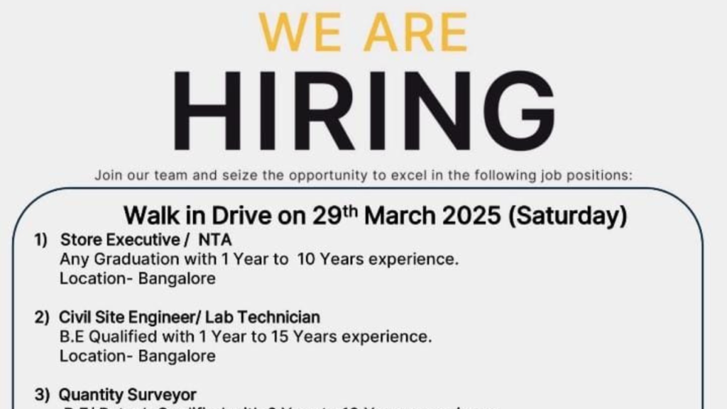 Sobha Limited Walk-in Drive on 29th March 2026 – Job Openings and ...